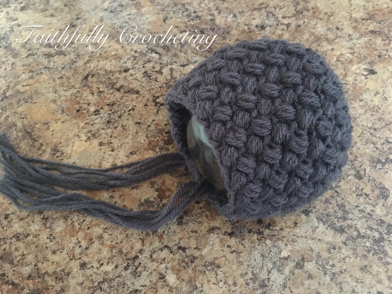 Newborn Boy Textured Bonnet... Dark Gray Bonnet... Ready to Ship ...