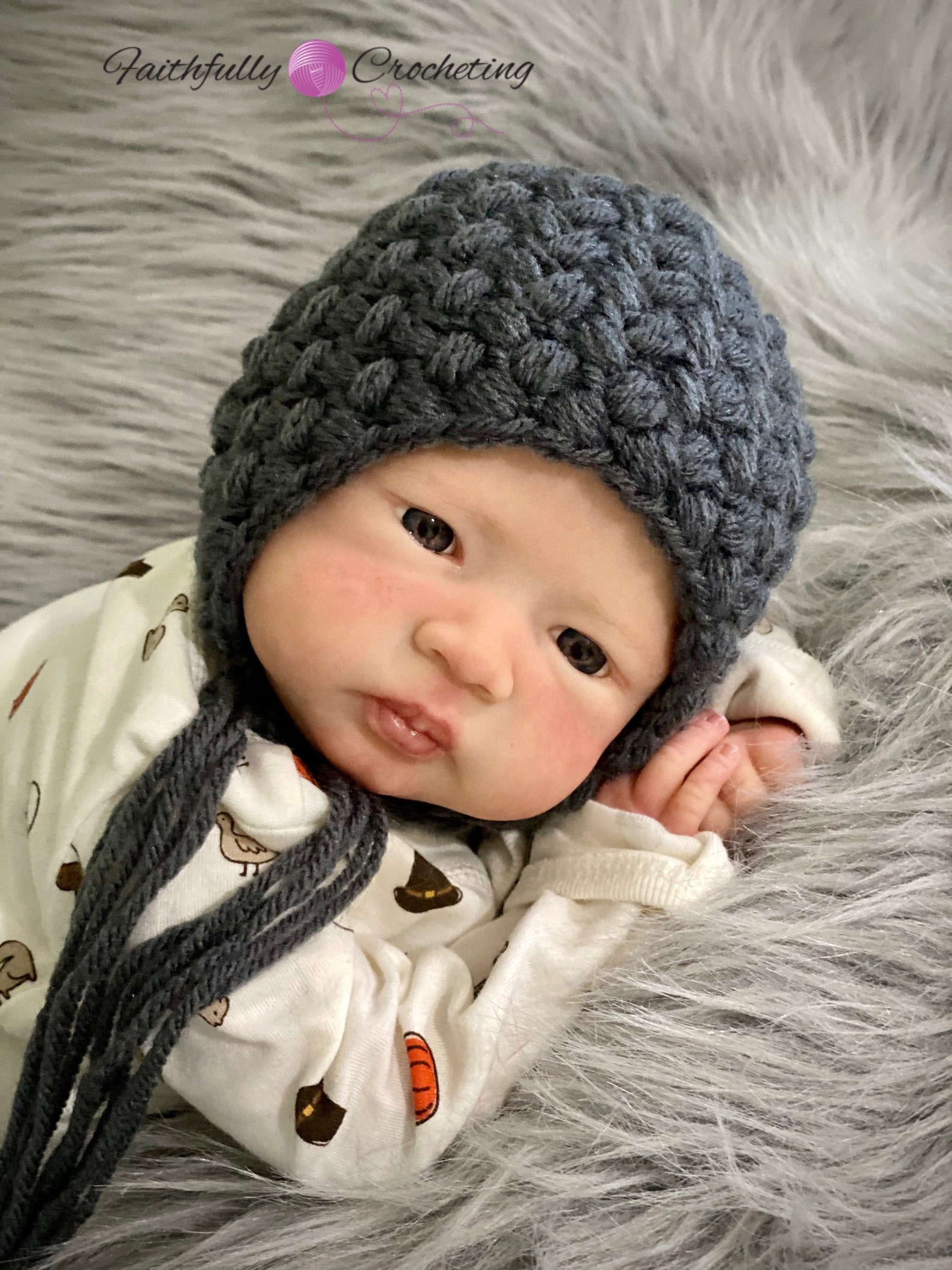 Newborn Boy Textured Bonnet... Dark Gray Bonnet... Ready to Ship ...