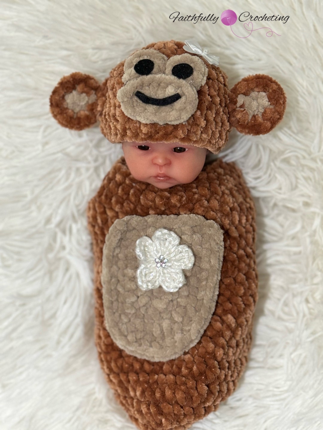 Micro Preemie Reborn Outfit, Monkey Cocoon, Mini Monkey Hat, Mini ...