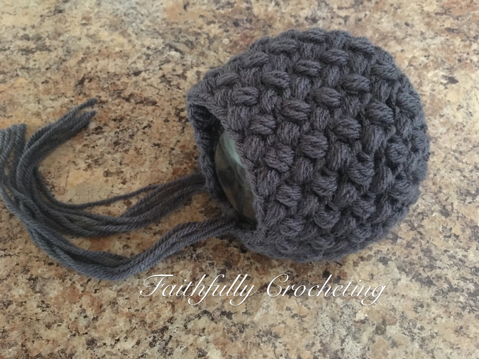 Newborn Boy Textured Bonnet... Dark Gray Bonnet... Ready to Ship ...