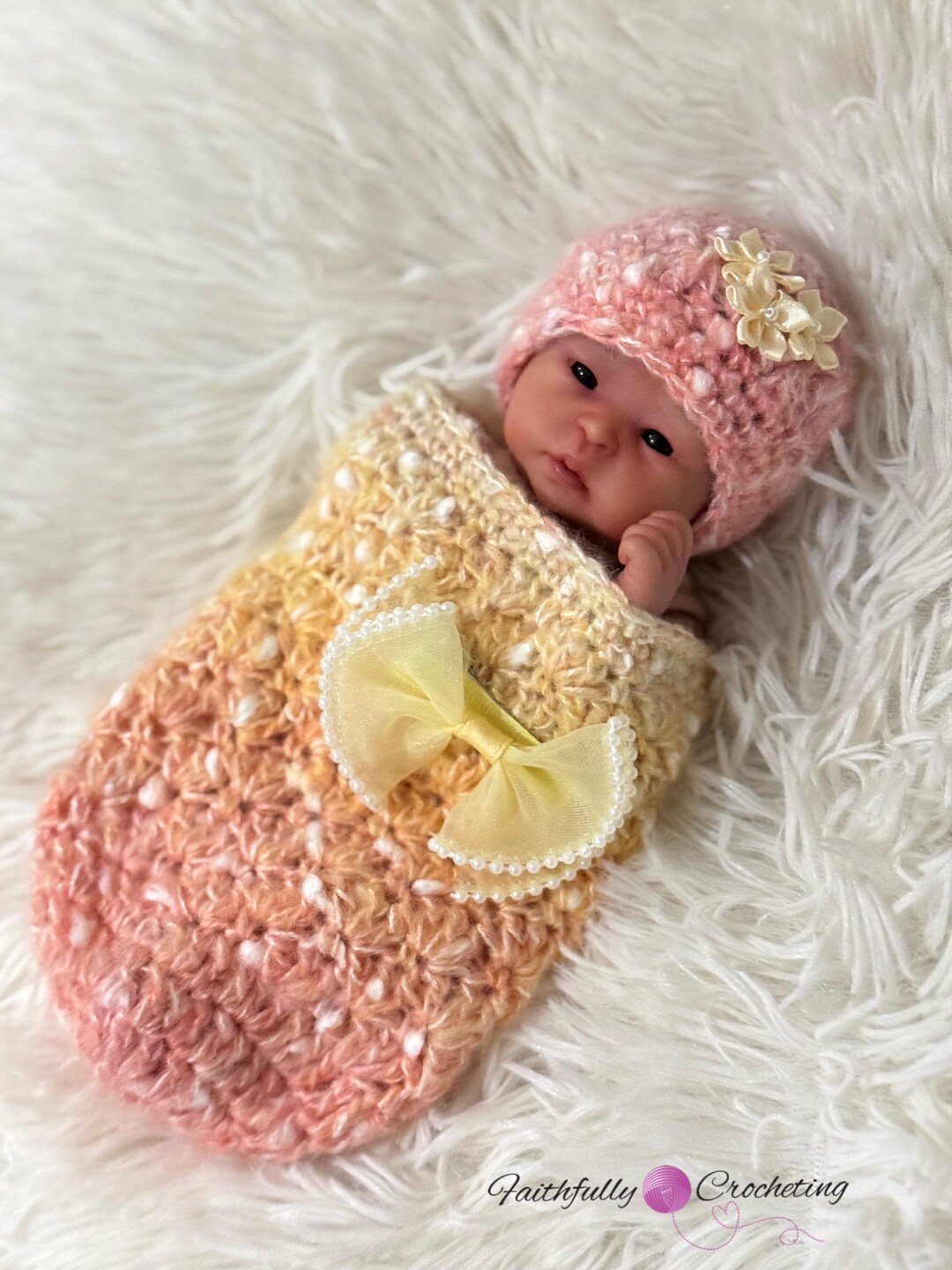 Micro Preemie Reborn Outfit, Pastel Hat, Mini Crocheted Cocoon Set ...