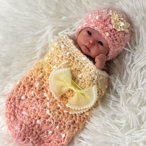Micro Preemie Reborn Outfit, Pastel Hat, Mini Crocheted Cocoon Set ...