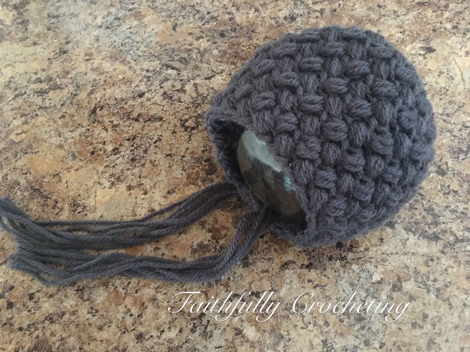 Newborn Boy Textured Bonnet... Dark Gray Bonnet... Ready to Ship ...