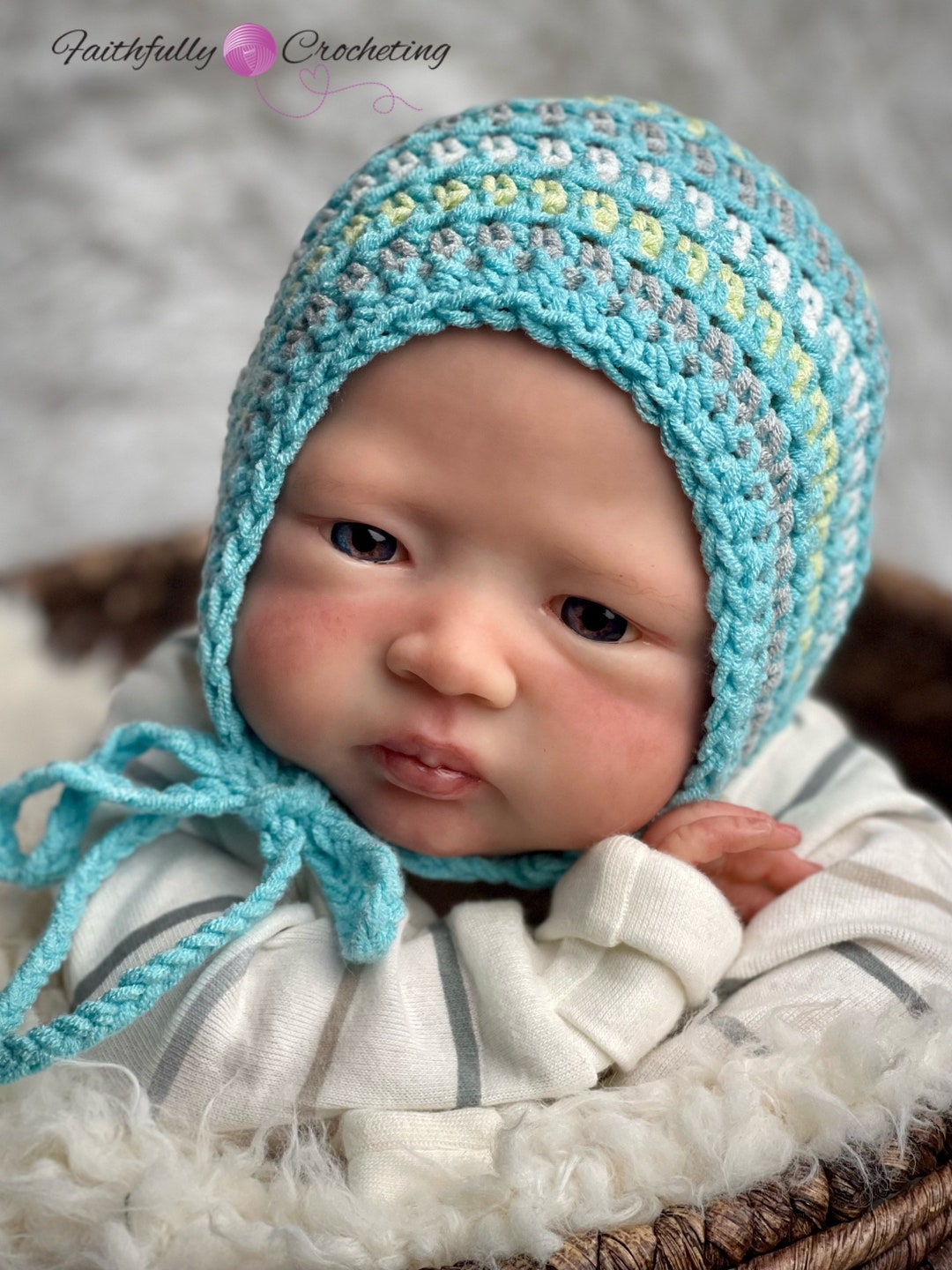 Newborn Boy Bonnet, Photography Prop, Turquoise Baby Boy Hat, Baby ...