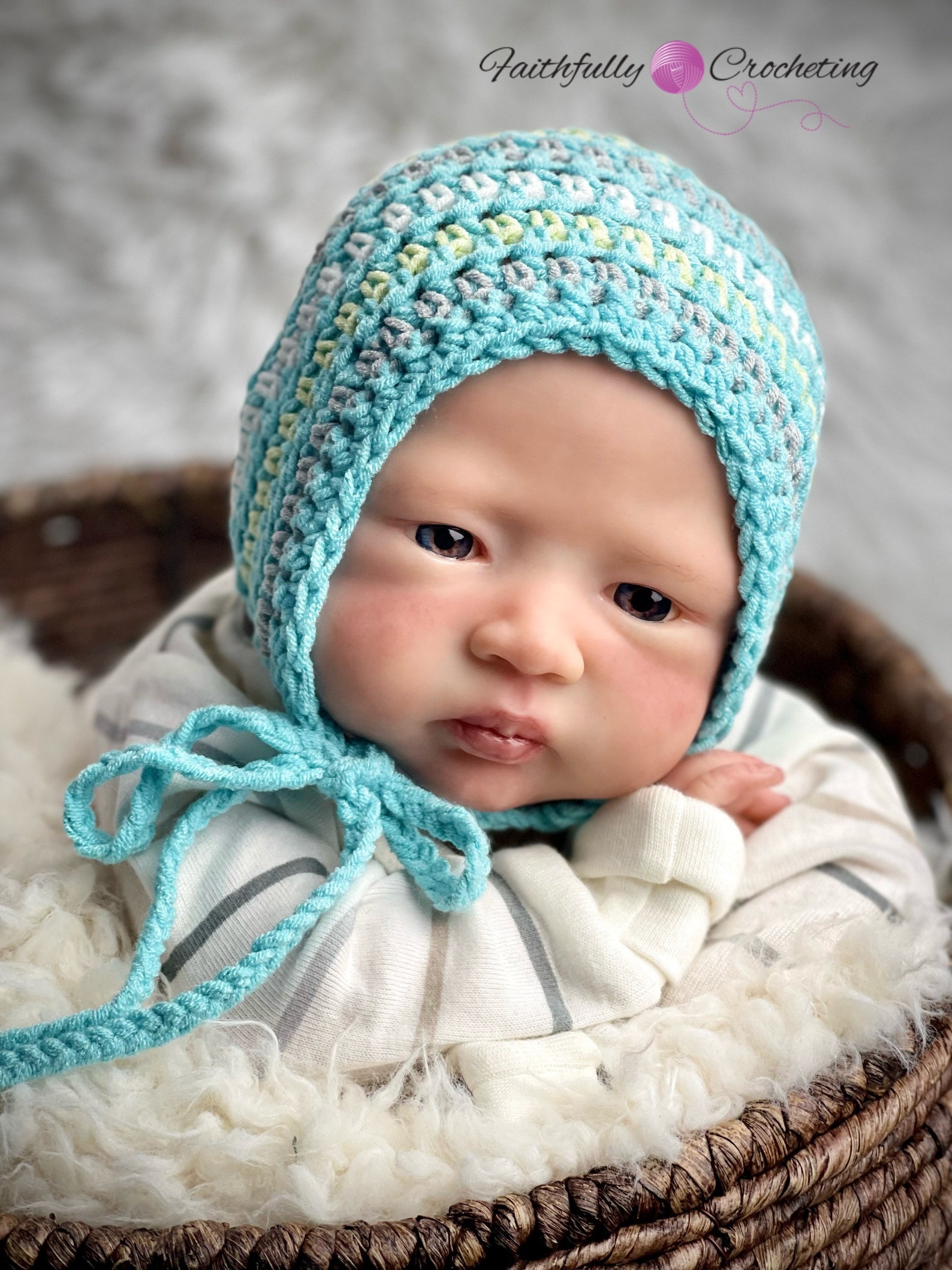 Newborn Boy Bonnet, Photography Prop, Turquoise Baby Boy Hat, Baby ...