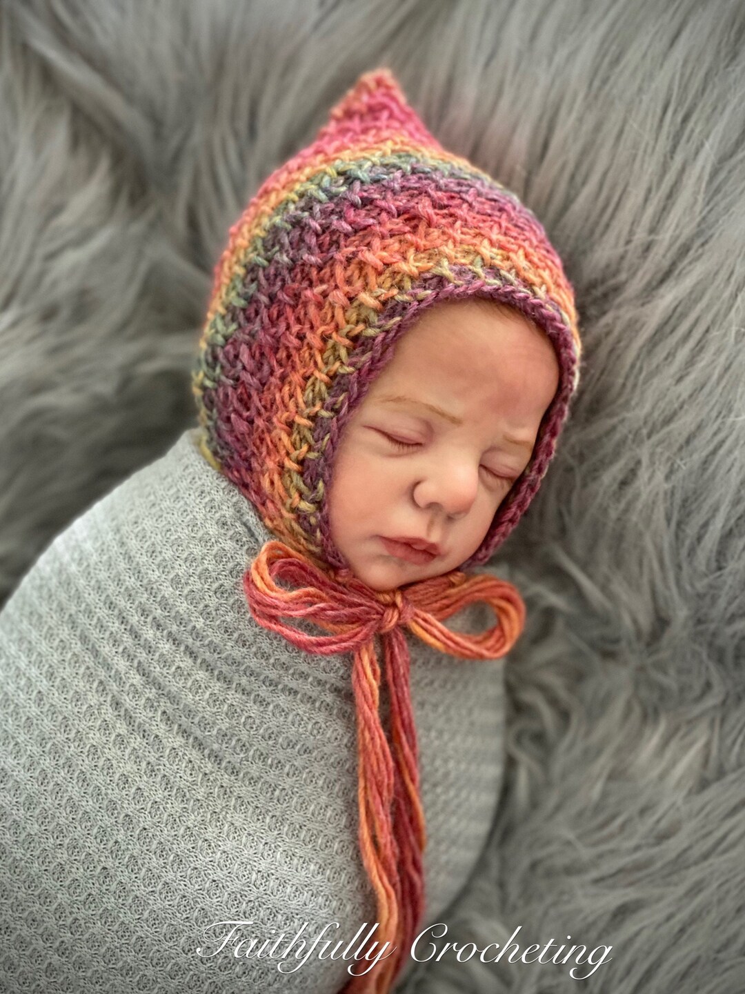 Preemie Rainbow Hat, Pixie Hat, Rainbow Bonnet, Ready to Ship, Wool ...