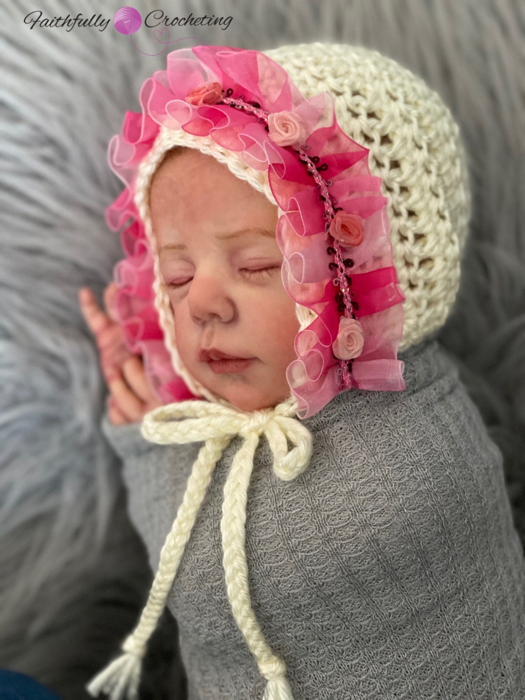 Newborn Girl Bonnet, Pink Floral Hat, Photography Prop, Easter Bonnet ...
