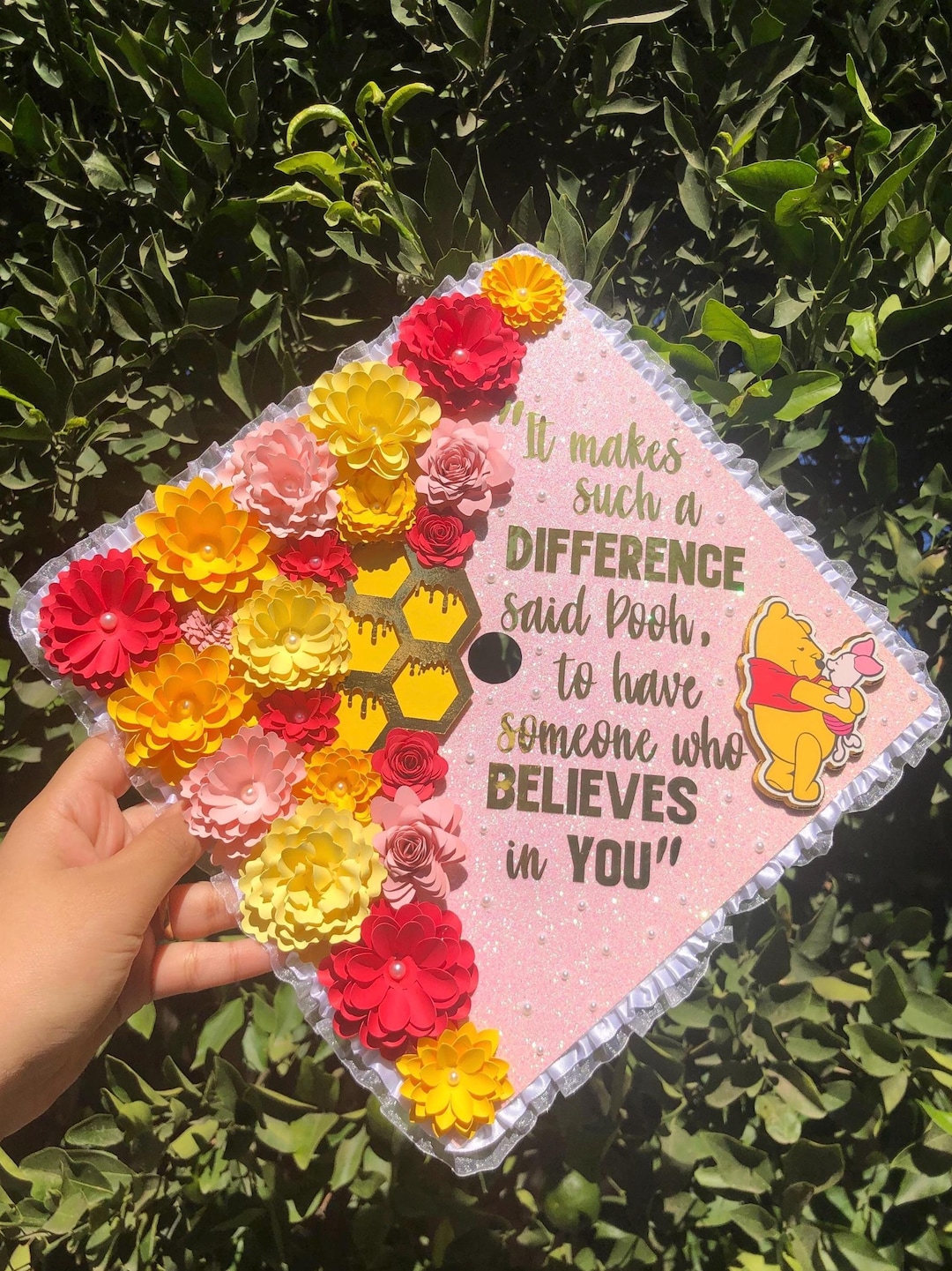 Winnie The Pooh Floral Graduation Cap Topper Etsy
