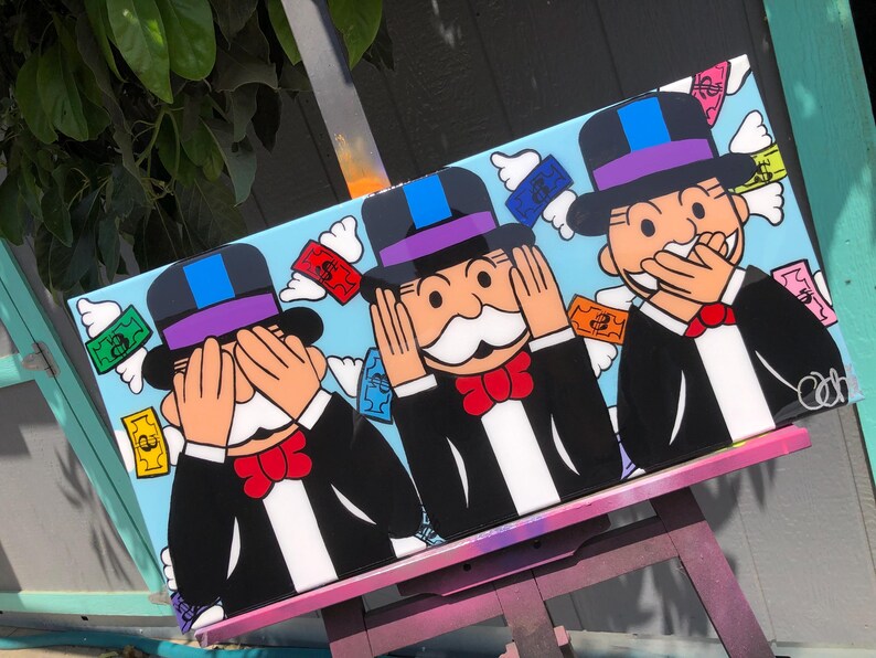 See No Evil, Hear No Evil, Speak No Evil Monopoly Man Painting - Etsy