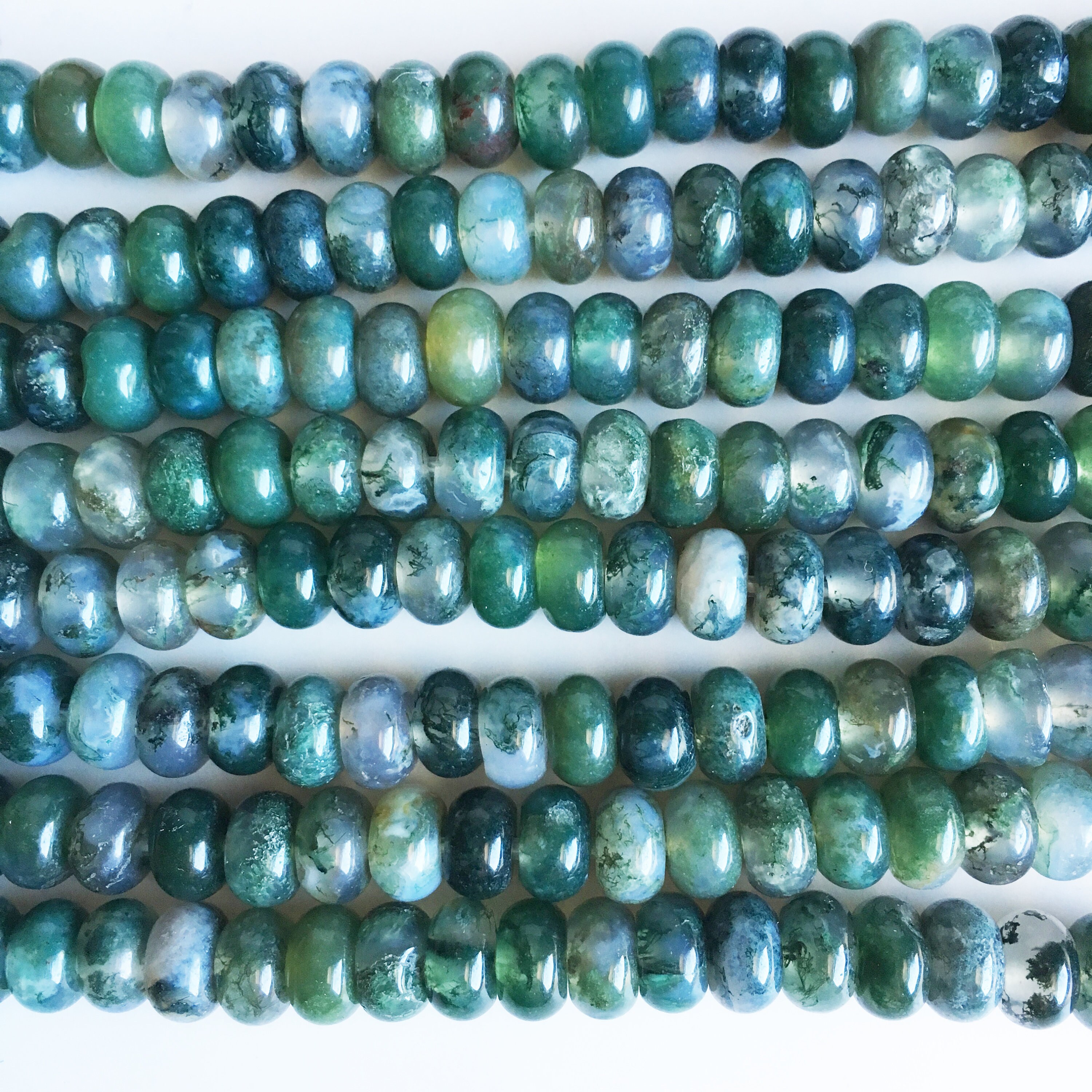 Moss Agate Large Hole 5x8mm Rondelle Gemstone Bead Strand, green large ...