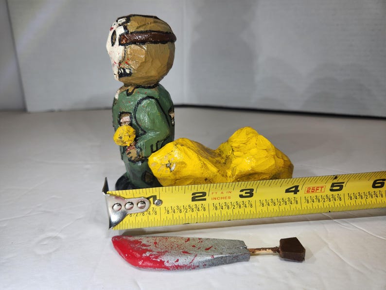 Hand Carved Zombie Jason Voorhees Figurine With Machete & Sleeping Bag ...