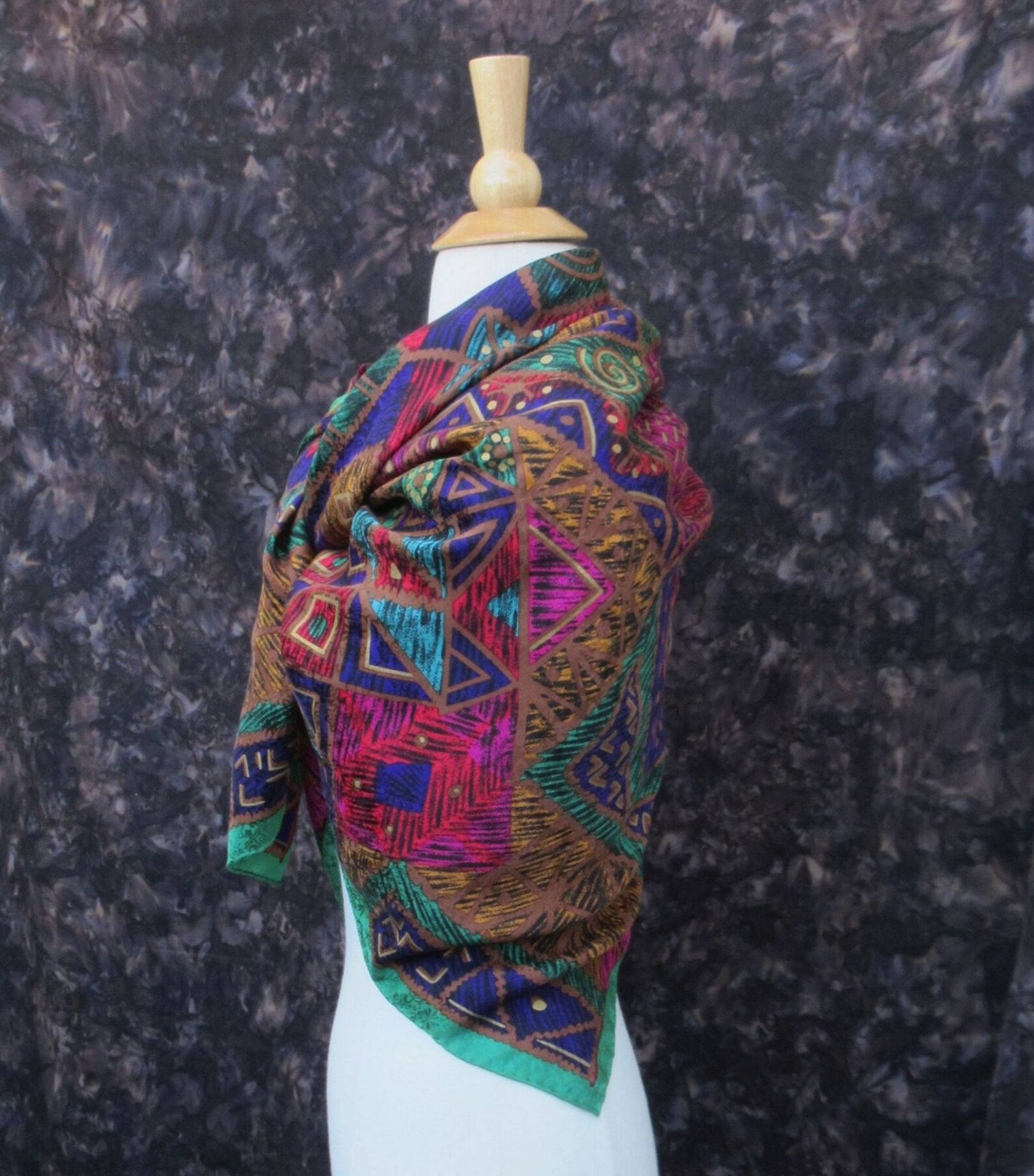 1990s Jewel Toned Silk Scarf Colorful Geometric Print Scarf - Etsy
