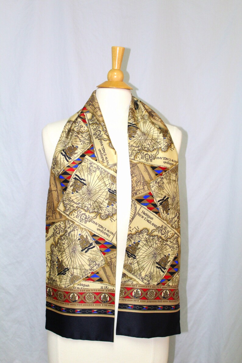 1980s Map Scarf Vintage Map and Ship Scarf Rectangle Scarf | Etsy