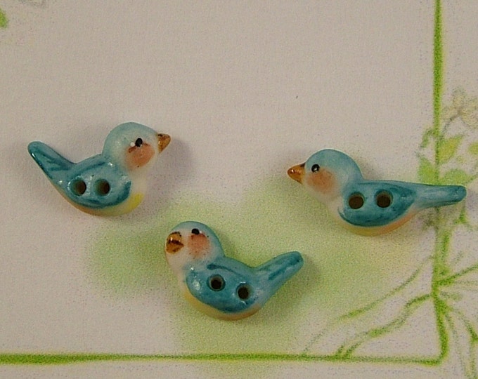 Blue Bird Buttons Set of 3 - Etsy