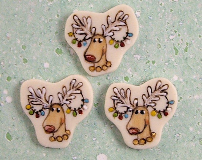 Reindeer Button Set of 3 - Etsy