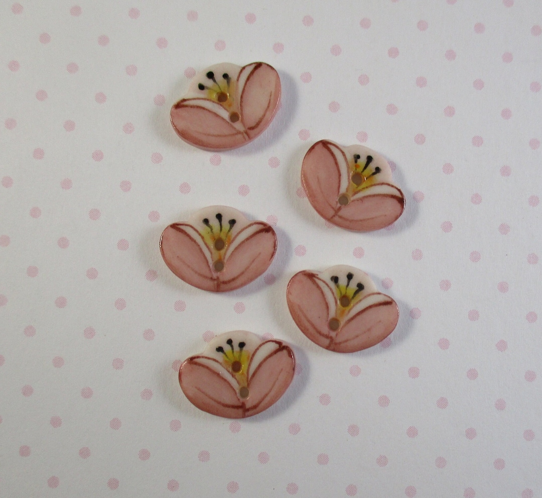 Pink Flower Button Set of 5 - Etsy