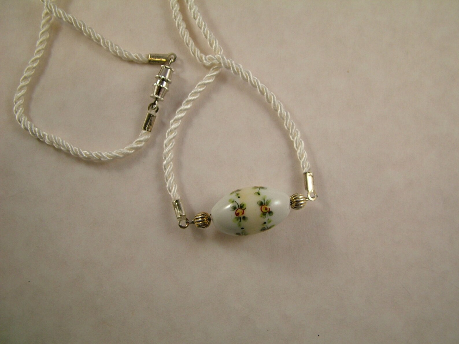 White Cord and Bead Necklace - Etsy