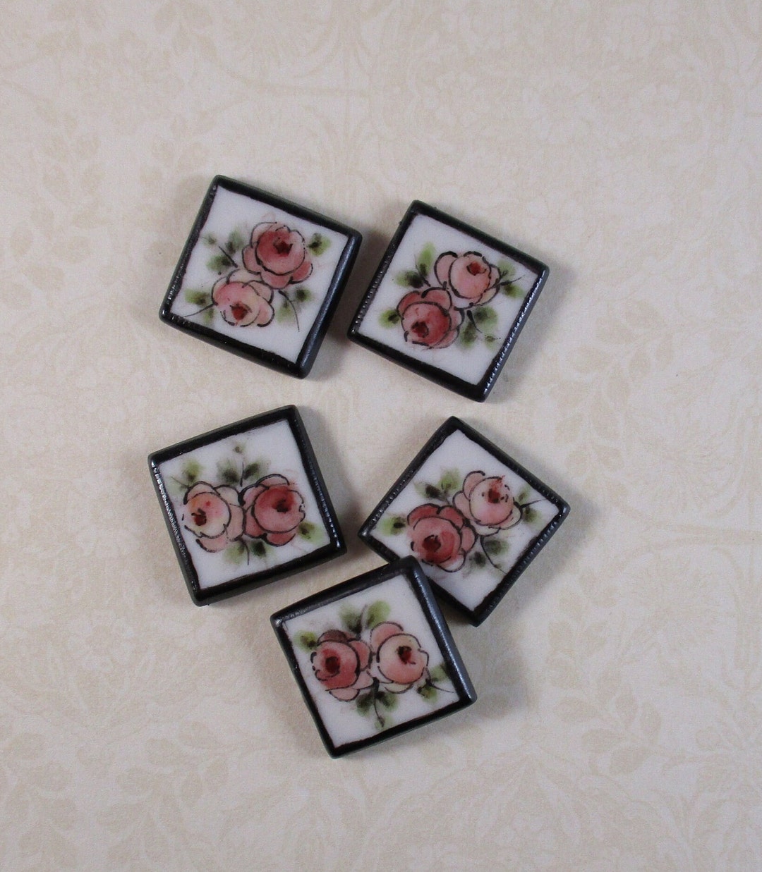Black Square Roses Button Set of 5 - Etsy