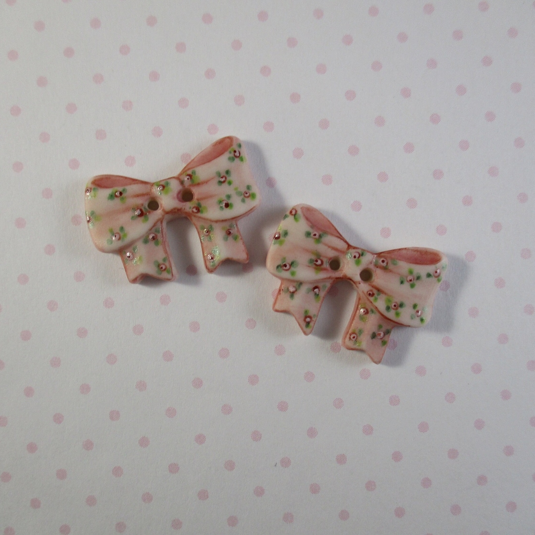 Pink Bow Button Set of 2 - Etsy