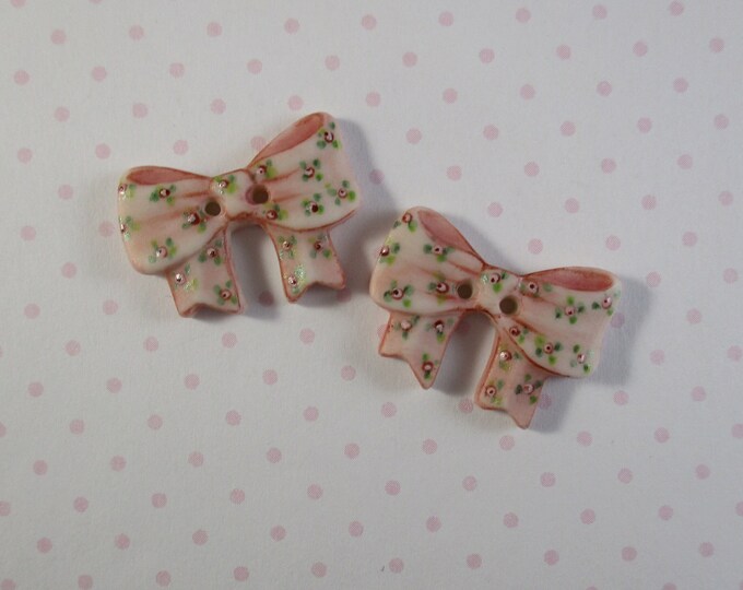 Pink Bow Button Set of 2 - Etsy