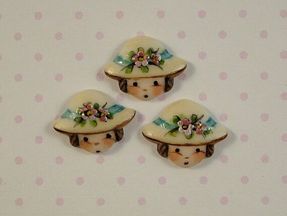 Bonnet Girl Face Buttons Handmade and Hand Painted 1/2 | Etsy