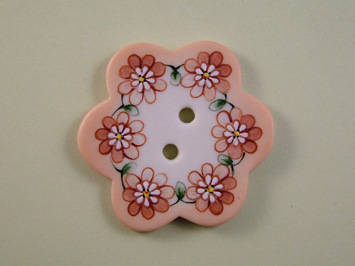 Large Coral Flowering Button | Etsy