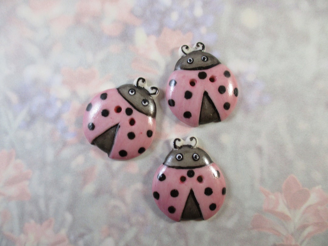 Pink Lady Bug Buttons Set of 3 - Etsy