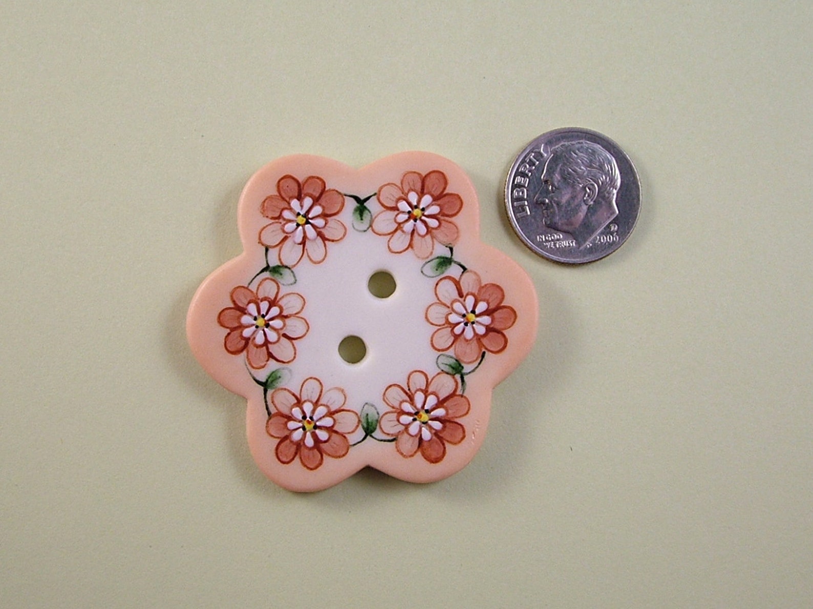 Large Coral Flowering Button - Etsy