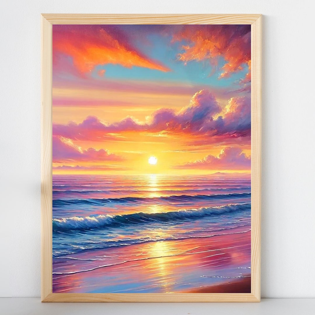 Sunset Oil Painting Wall Art With Vibrant Tones Warm Colors Sunset ...