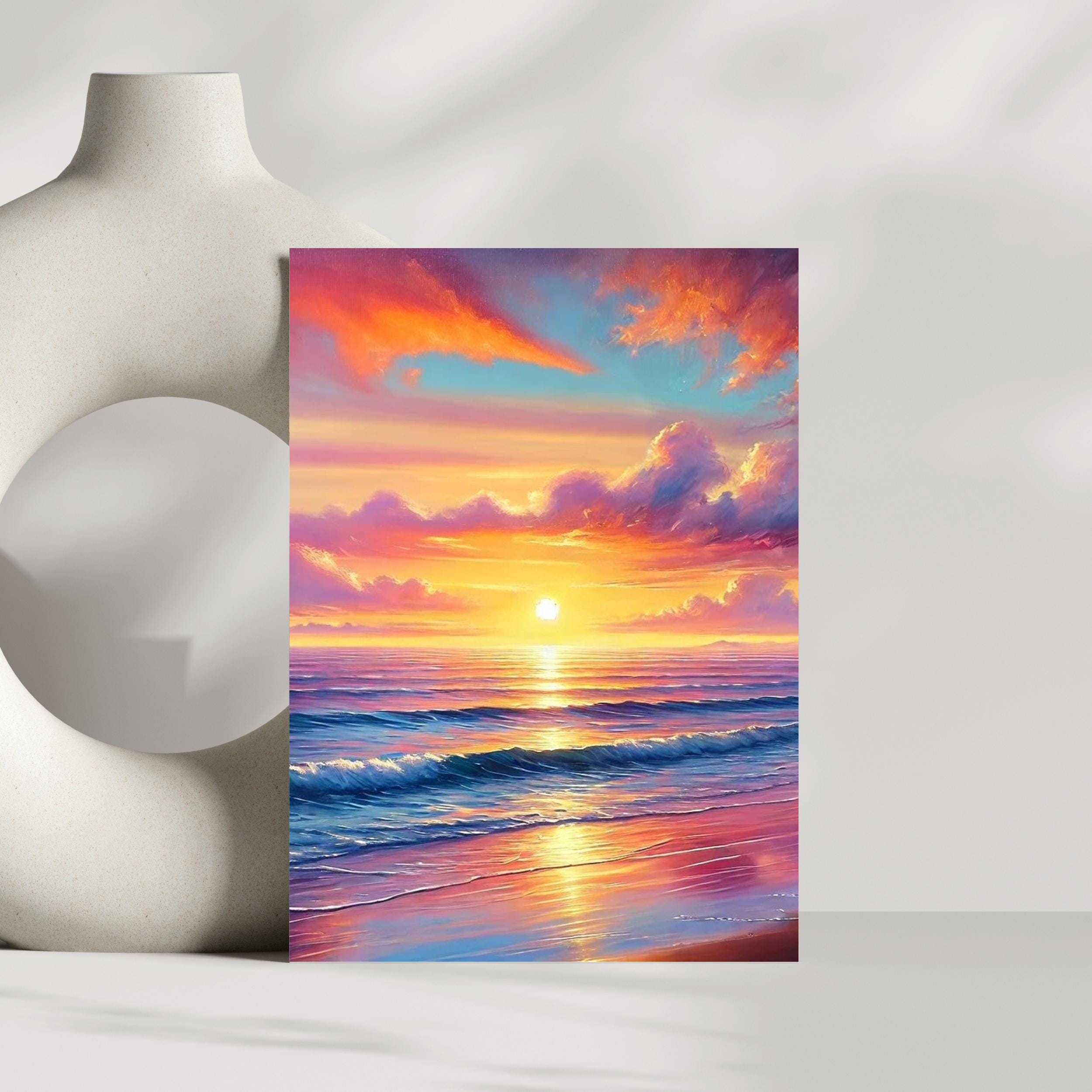 Sunset Oil Painting Wall Art With Vibrant Tones Warm Colors Sunset ...