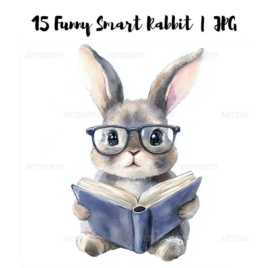 15 Funny Smart Rabbit Clipart | Watercolor Printables | High-quality ...
