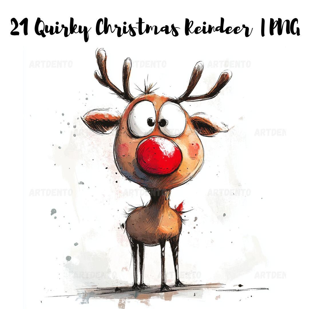 21 Quirky Christmas Reindeer Clipart | Watercolor Printables | High ...