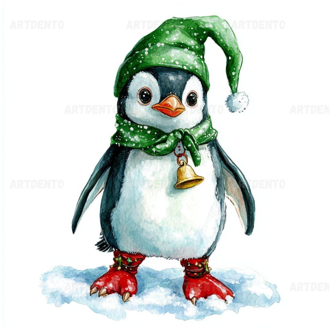 18 Winter Christmas Penguin, Cute Penguin Watercolor Printables High ...