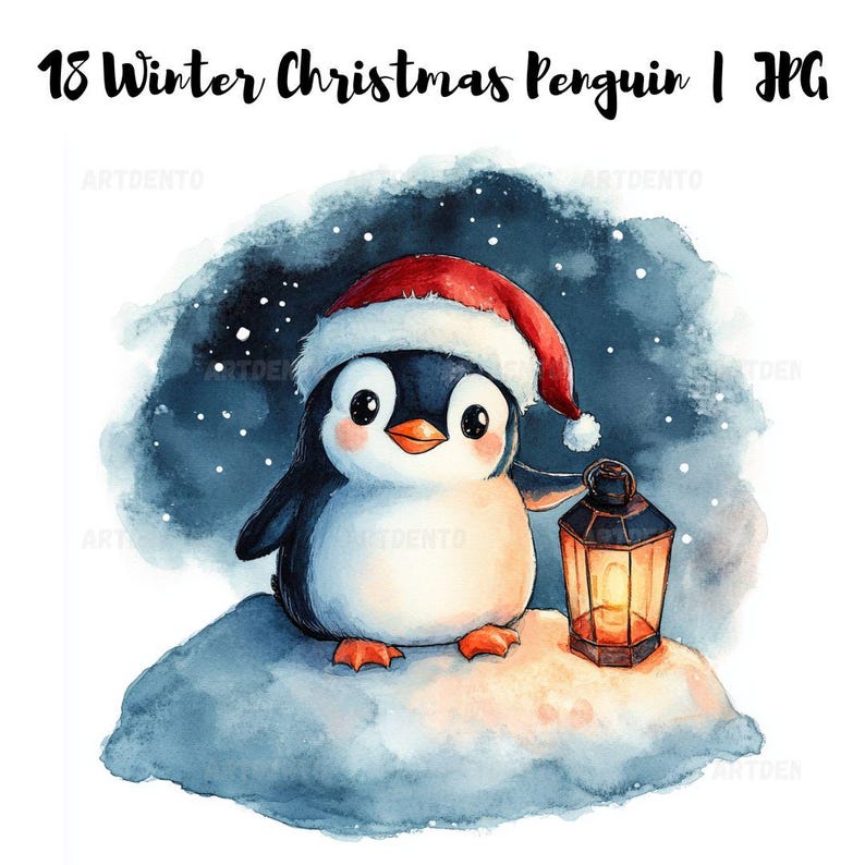 18 Winter Christmas Penguin, Cute Penguin | Watercolor Printables ...