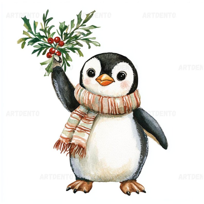 18 Winter Christmas Penguin, Cute Penguin | Watercolor Printables ...