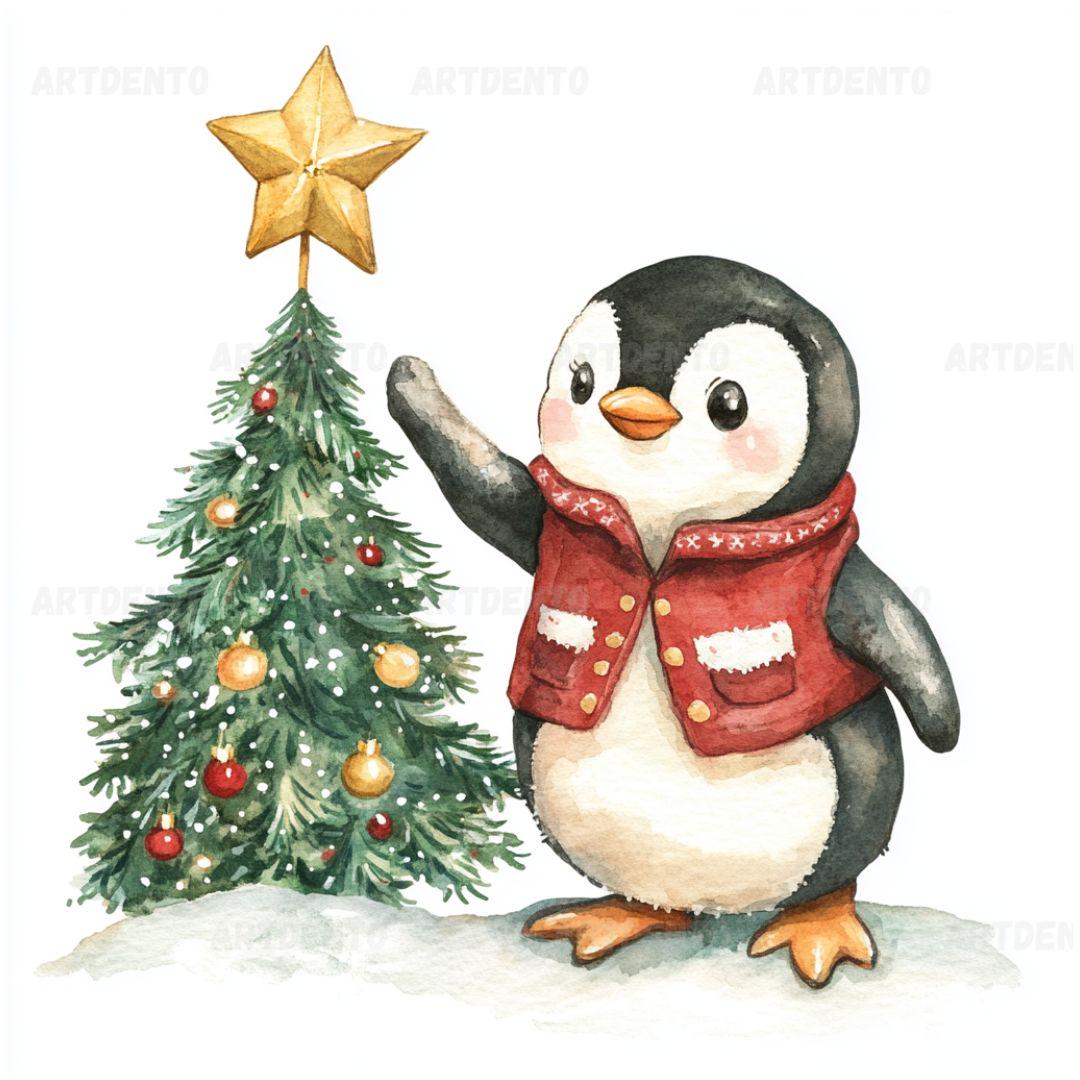 18 Winter Christmas Penguin, Cute Penguin Watercolor Printables High ...