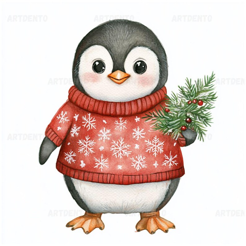 18 Winter Christmas Penguin, Cute Penguin | Watercolor Printables ...