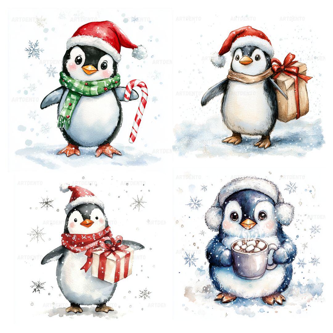 18 Winter Christmas Penguin, Cute Penguin Watercolor Printables High ...