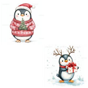 18 Winter Christmas Penguin, Cute Penguin | Watercolor Printables ...