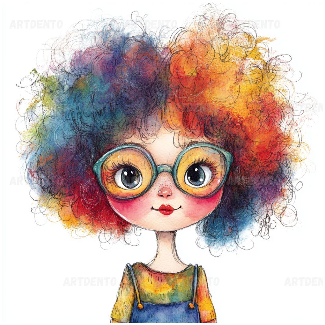 12 Silly Face Cute Cartoon Girl Clipart | Watercolor Printables | High ...