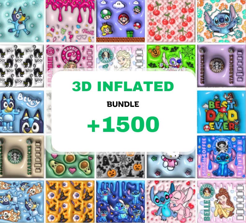 1500 Designs of 3D and Inflated Tumbler Sublimation Design Bundle With ...