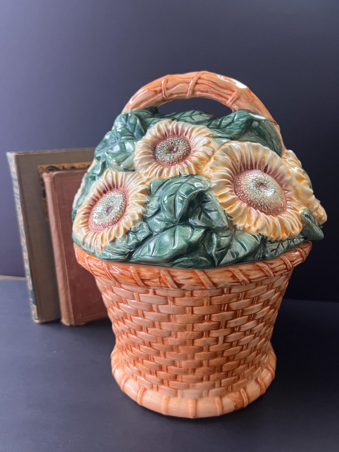 Ceramic Sunflower Basket Cookie Jar - Etsy