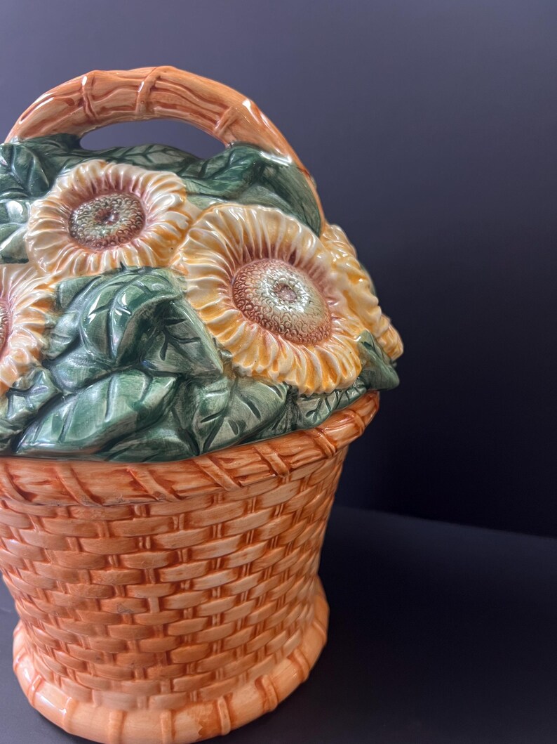 Ceramic Sunflower Basket Cookie Jar - Etsy