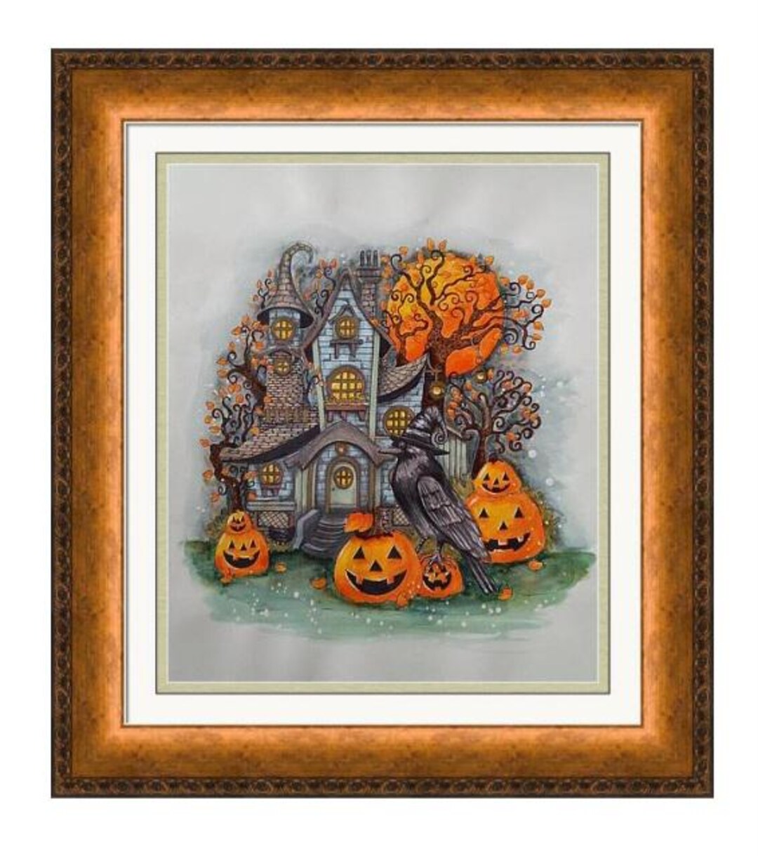 Haunted House With Crow. 5x7 Print of an Original Mixed Media Painting ...