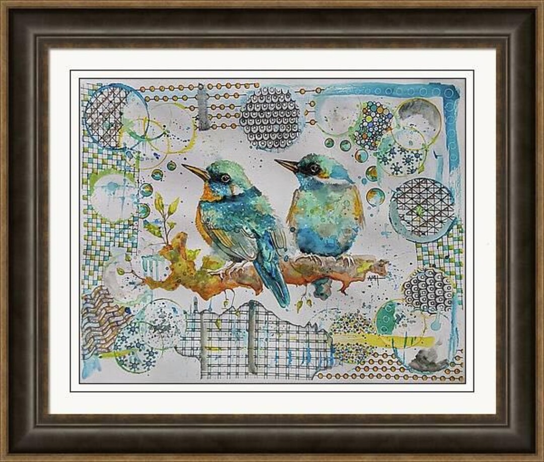 Blue Birds. 8x10" Print of an Original Mixed Media Painting. Hand ...