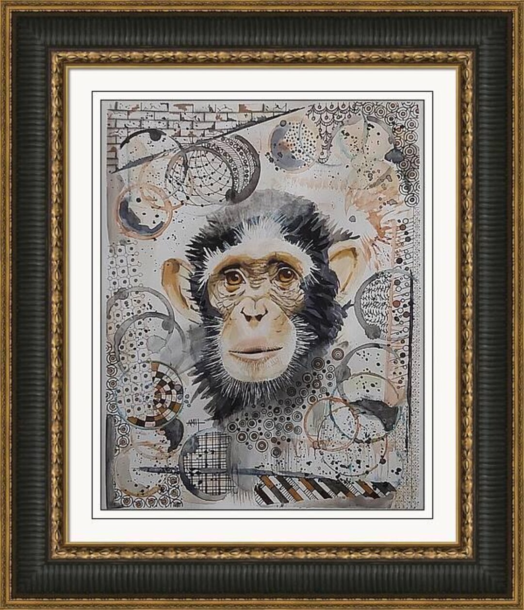 Chimpanzee. 11x14" Original Mixed Media Painting. Hand Signed. - Etsy