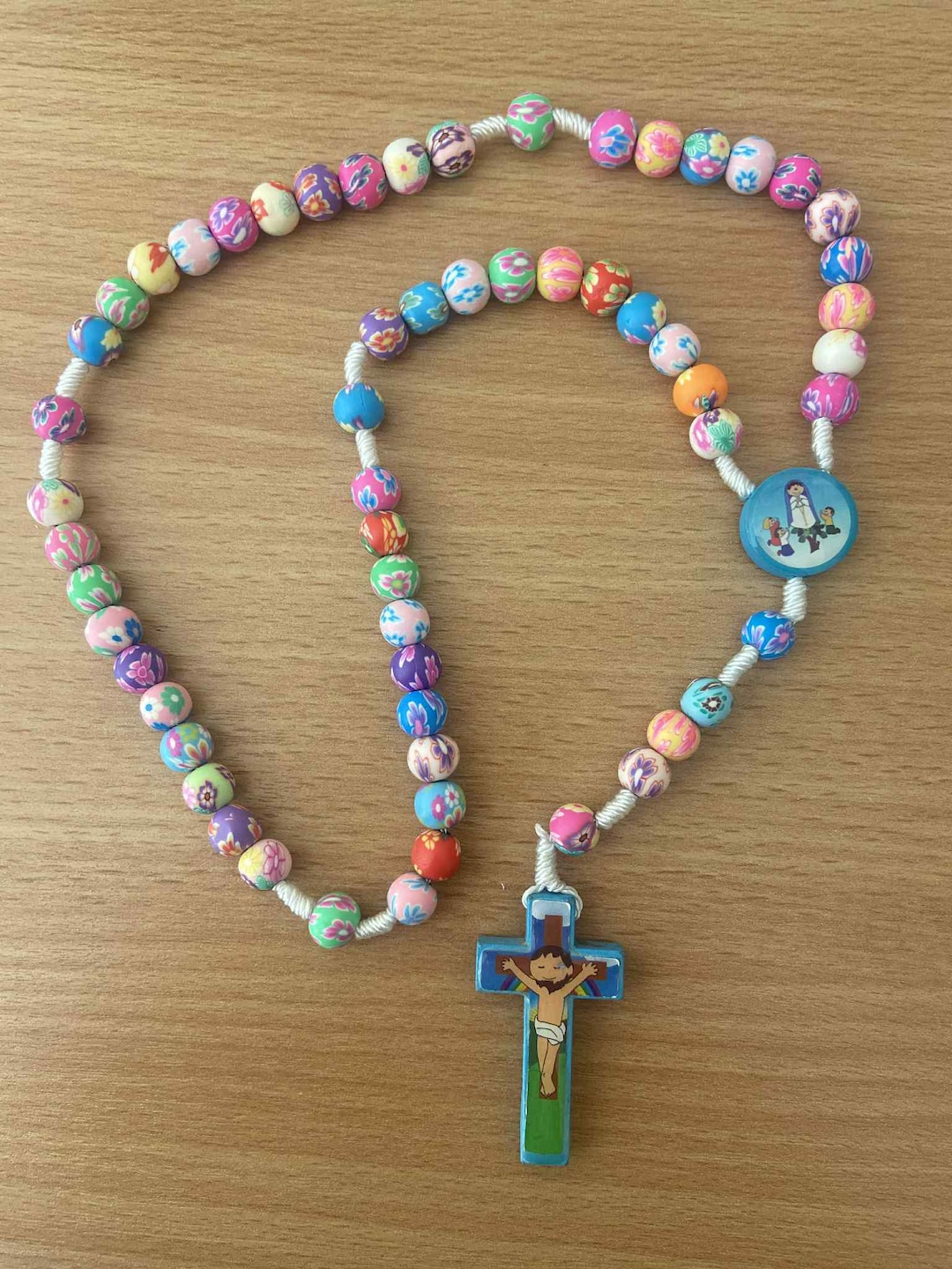 Rosary Beads Children's Religious Pray Beads Rainbow Colour Christening ...