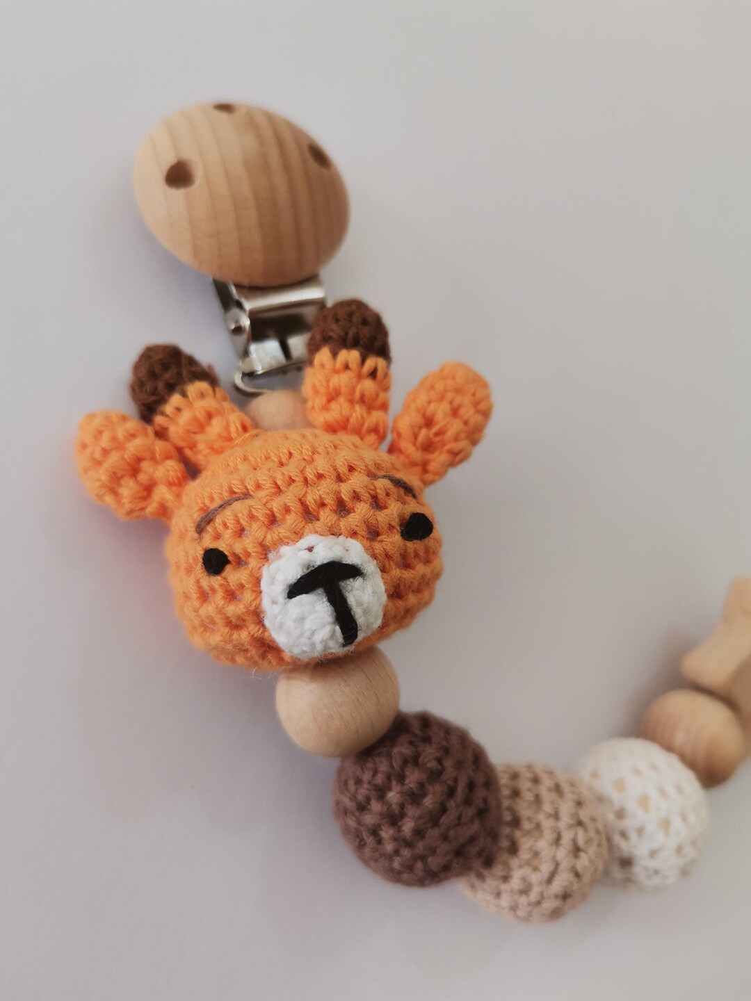 Wooden Dummy Clip Crochet Giraffe,handmade Crochet Baby Pacifier Clip ...