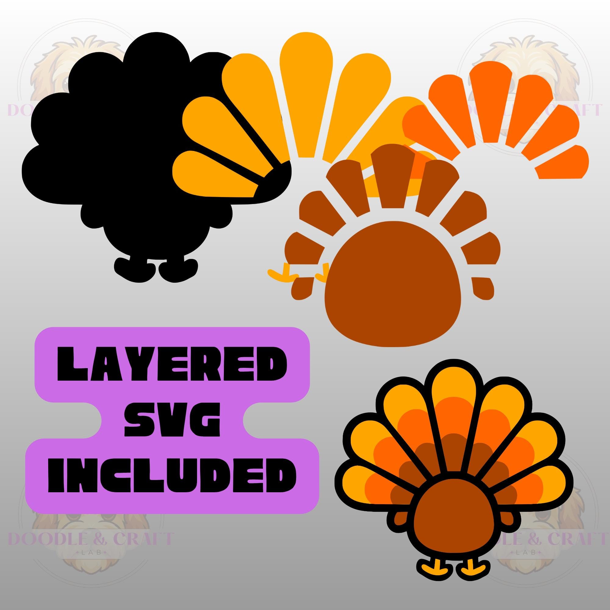 Turkey SVG Rear View, Thanksgiving Cartoon Turkey Butt, Layered Cricut ...