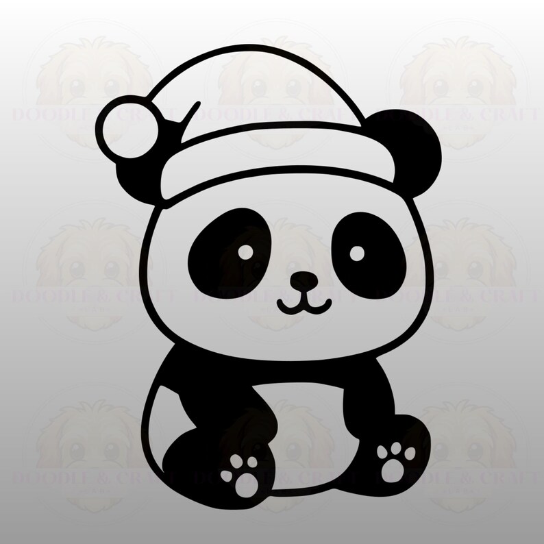 Xmas Panda SVG Outline + Multicolour Layered Design, Kawaii Panda ...